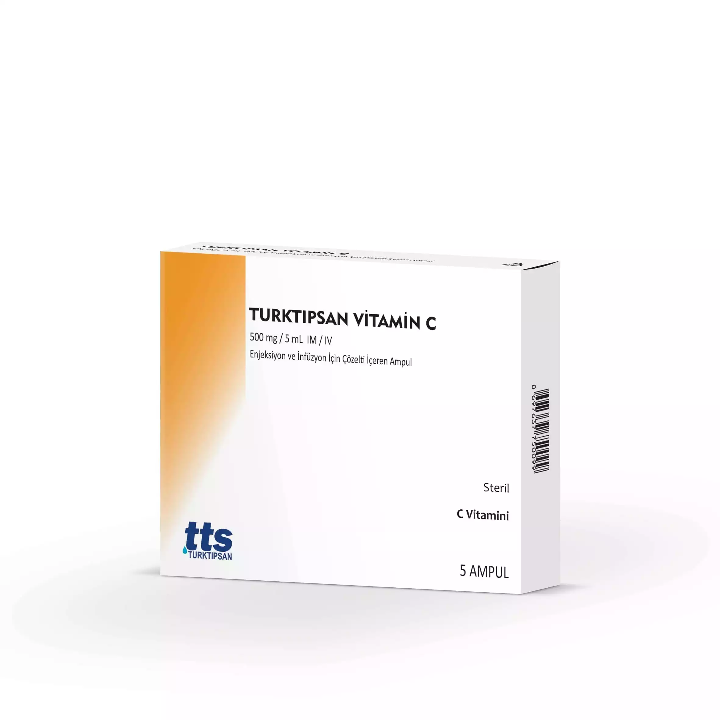 Turktipsan vitamin c 500 mg/5 ml iv/im/sc ampoule containing solution ...